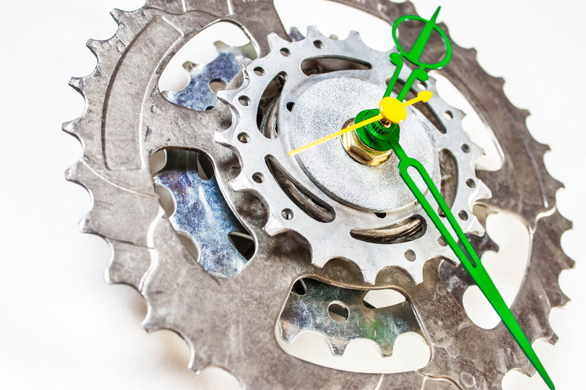 Bike Sprocket Clock with Green Hands - Kristin Boer