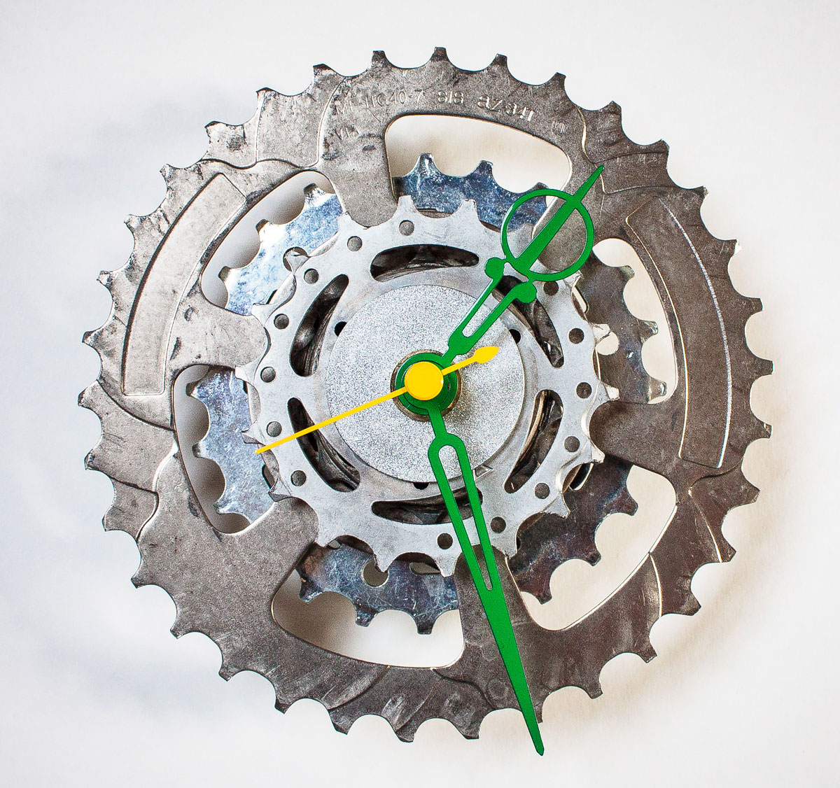 Bike Sprocket Clock with Green Hands - Kristin Boer