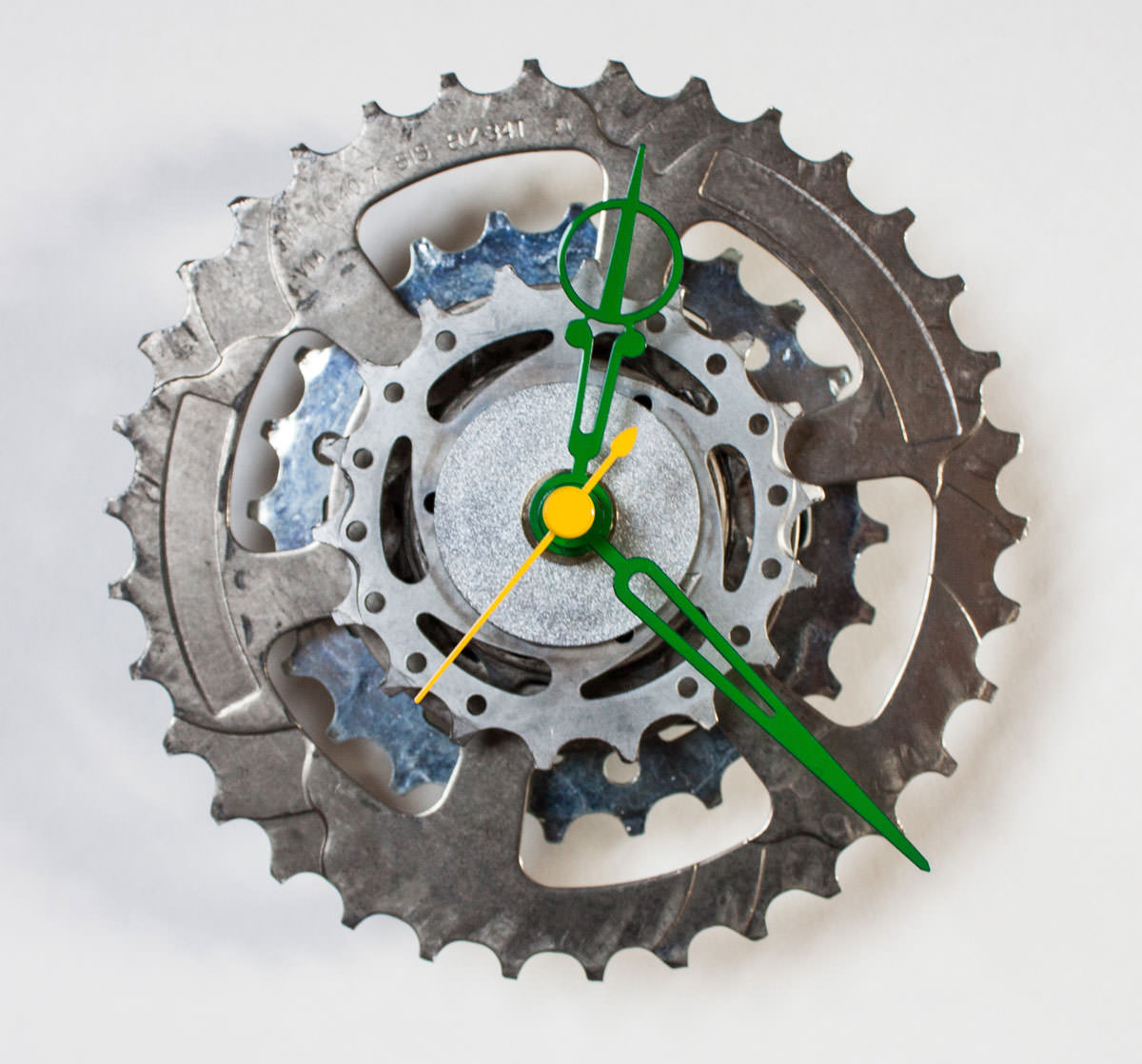Bike Sprocket Clock with Green Hands - Kristin Boer