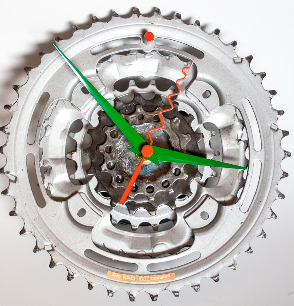 Repurposed Pedal & Rear Bike Sprocket Clock-Green Orange - Kristin Boer