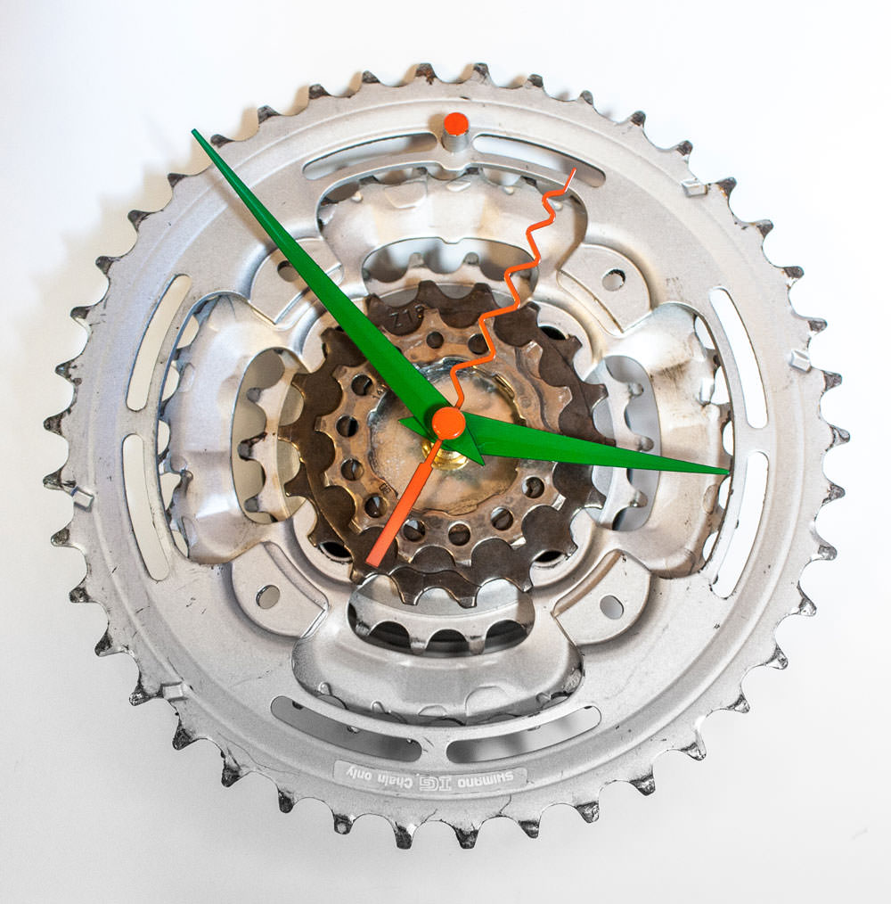 Repurposed Pedal & Rear Bike Sprocket Clock-Green Orange - Kristin Boer