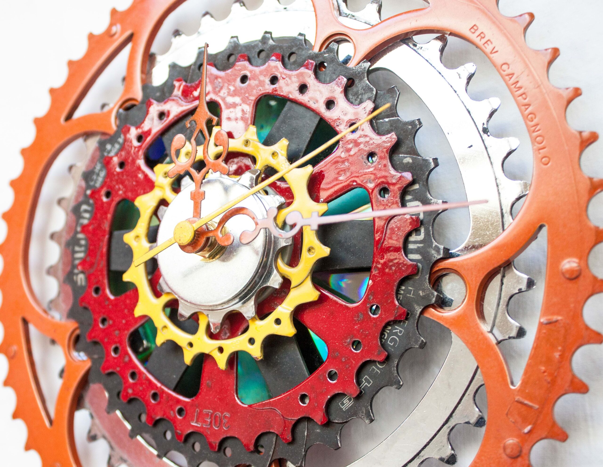 Bike Sprocket Clock - Orange, gray and red - Kristin Boer