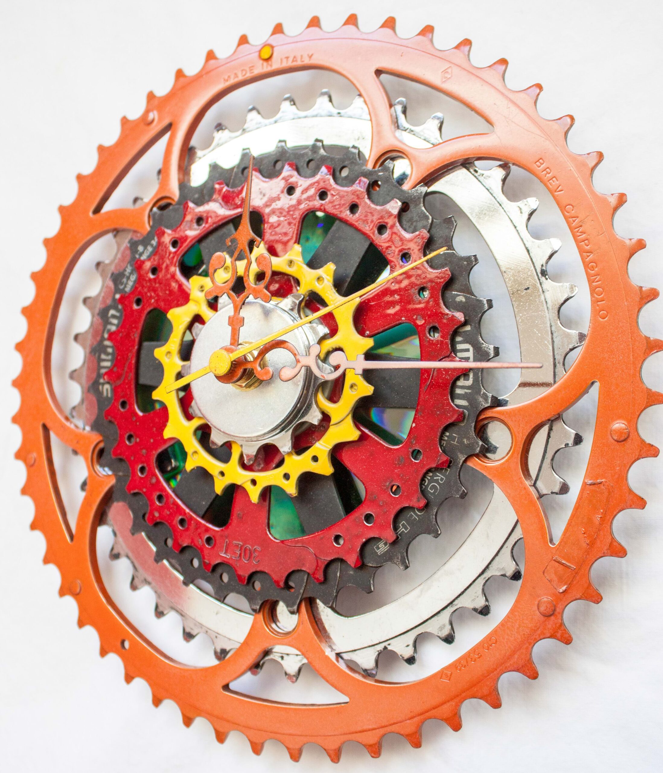 Bike Sprocket Clock - Orange, gray and red - Kristin Boer