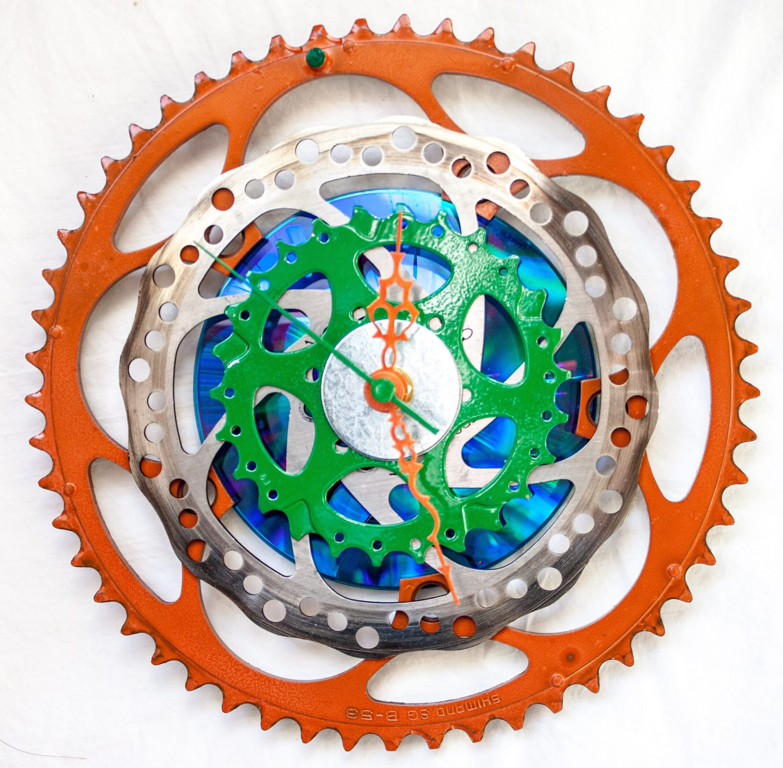 Bike Sprocket Clock - Orange and Green - Kristin Boer