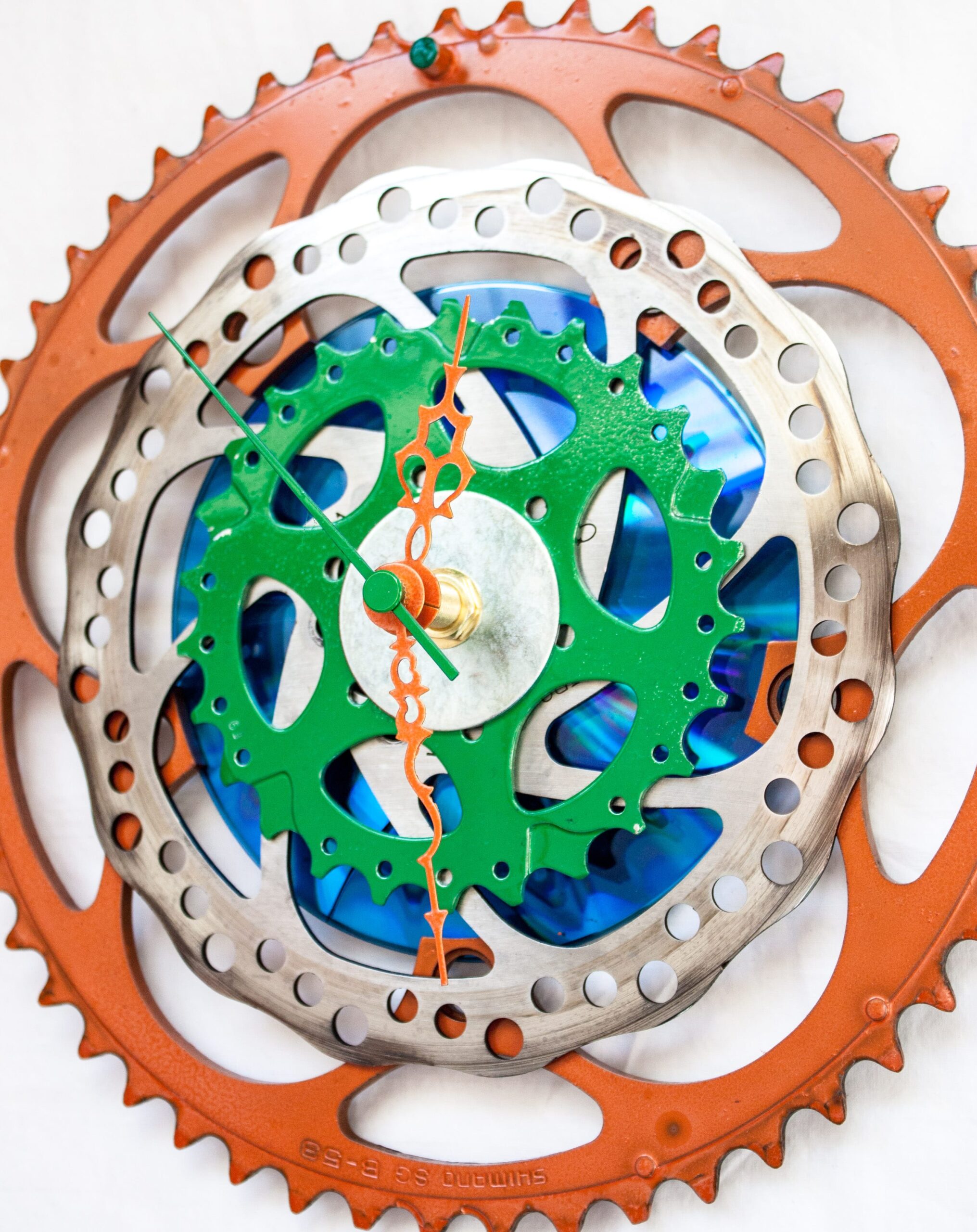 Bike Sprocket Clock - Orange and Green - Kristin Boer